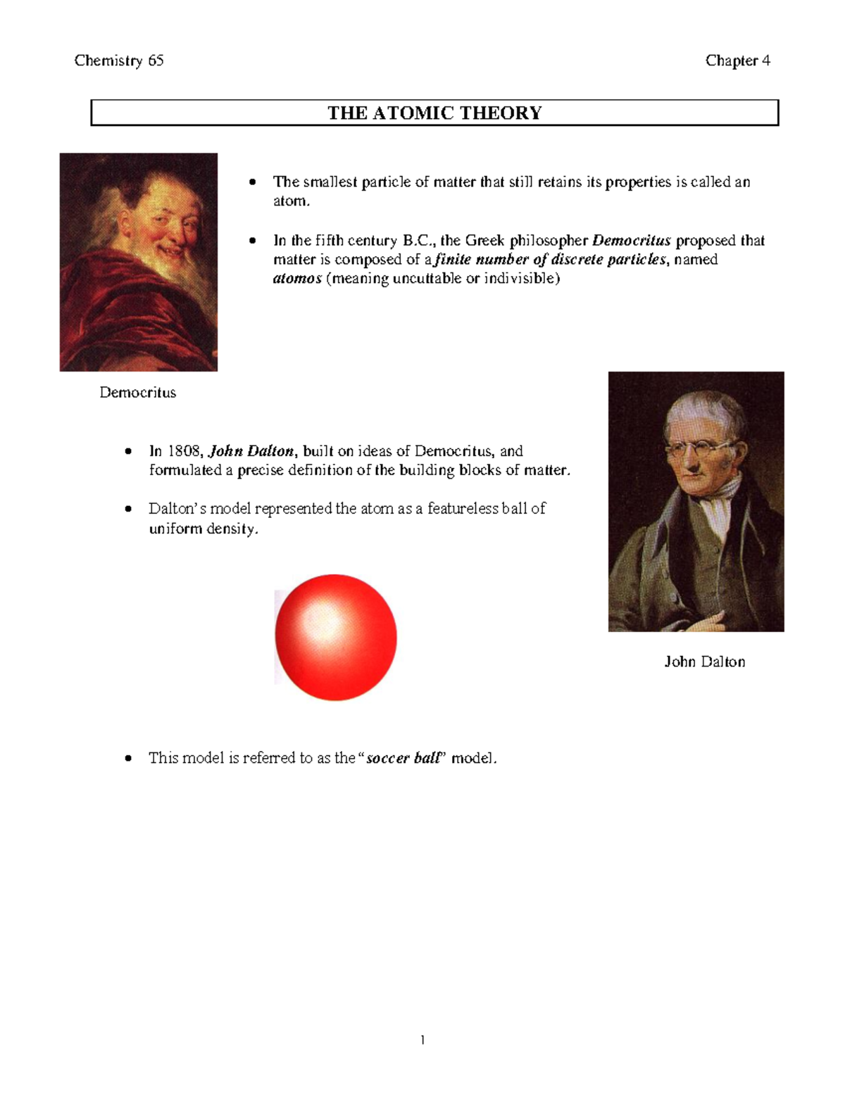 Chemistry 65 Chapter 4: Atomic Theory & Isotopes Overview - Studocu