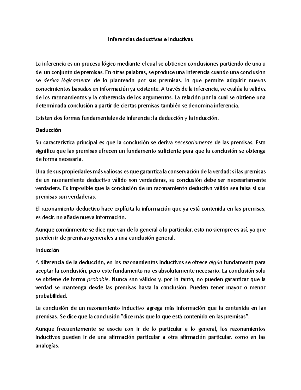 3-Inferencia: Deducción e Inducción en Razonamiento Lógico - Studocu