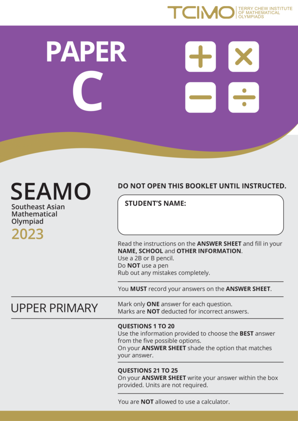 Seamo Paper C - 2023: Comprehensive Math Assessment Questions - Studocu