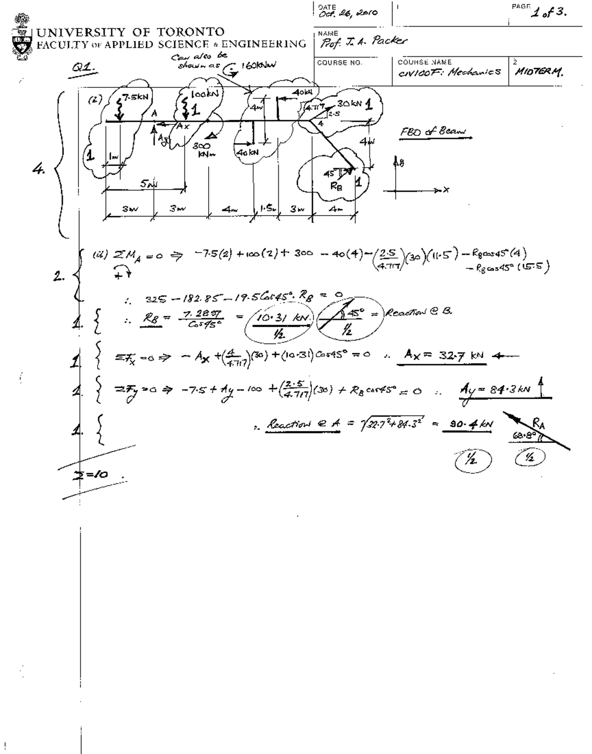 CIV100 Midterm Exam Solutions: Mechanics Sections 1 to 8 - Studocu
