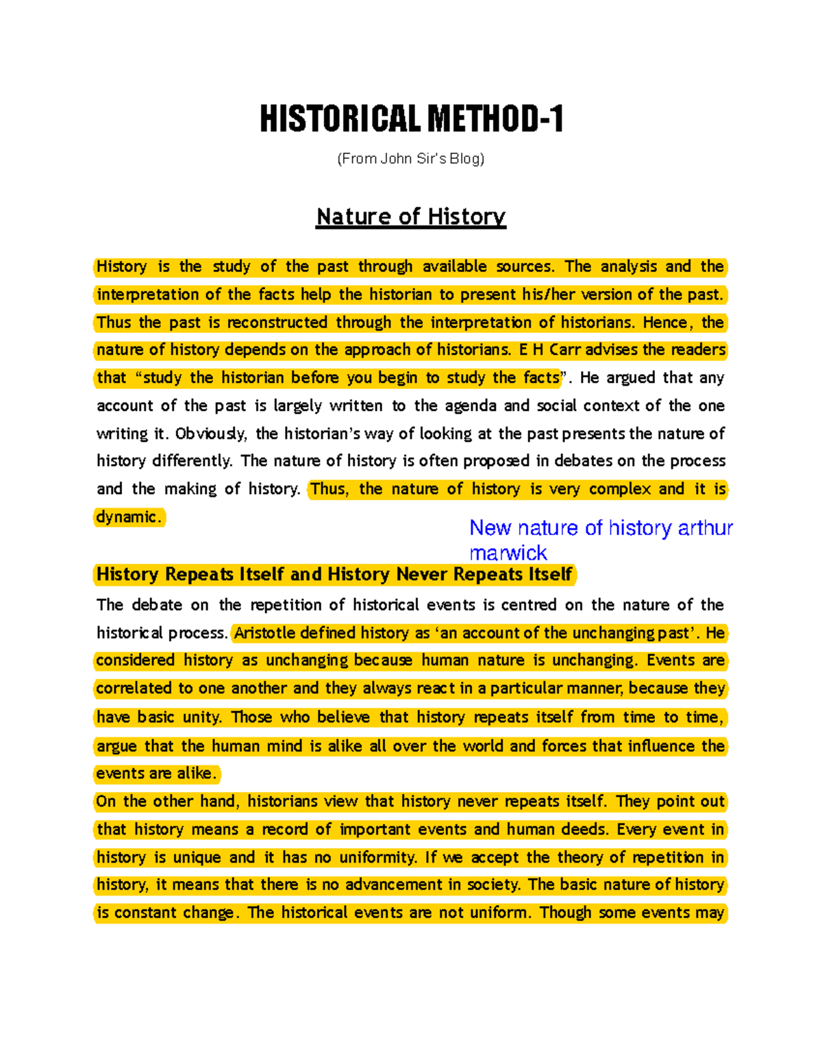 Historical Method-1 - History - HISTORICAL METHOD- (From John Sir’s ...