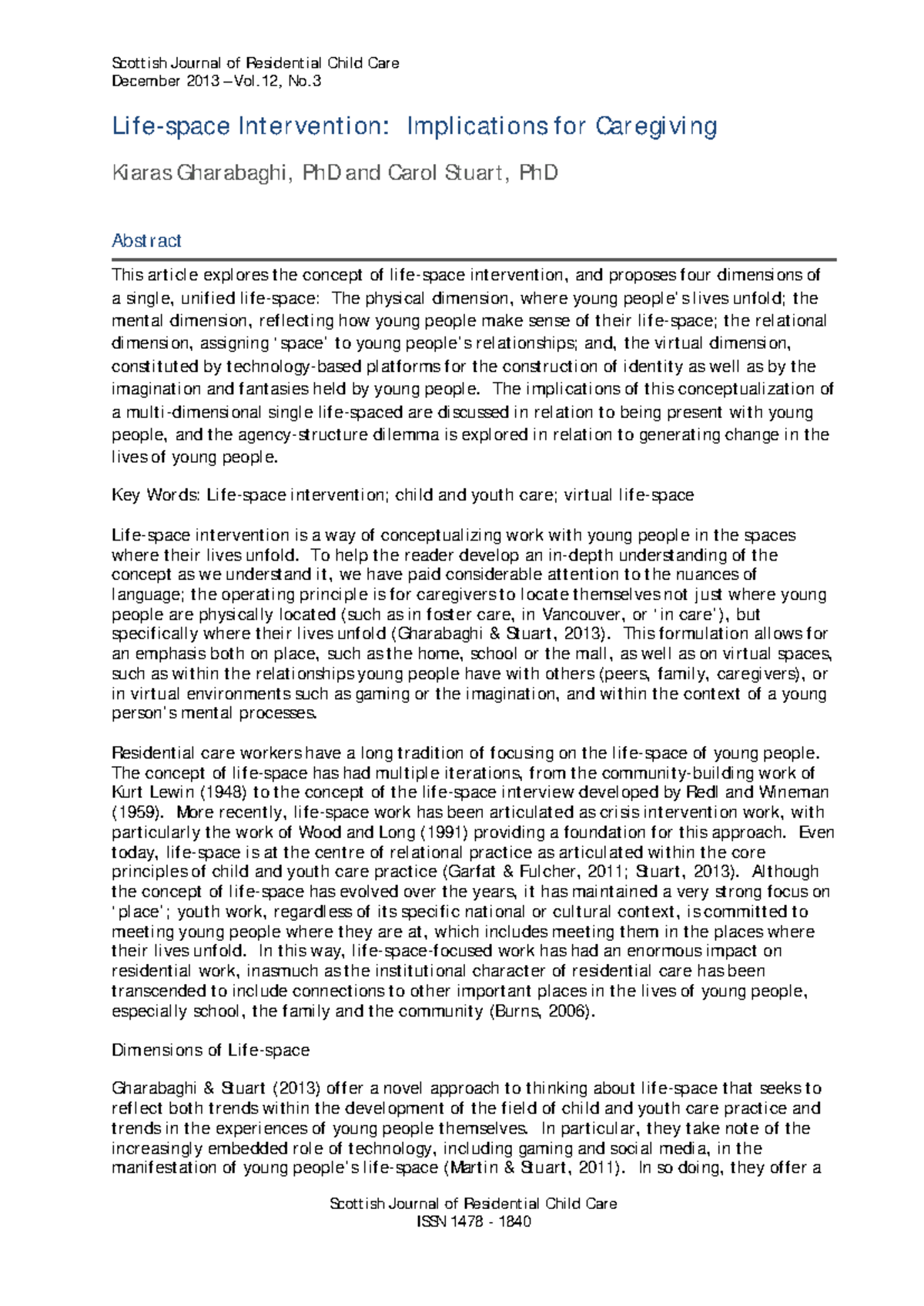 Life-space Intervention: Exploring Dimensions for Child Care (CYCC 101 ...