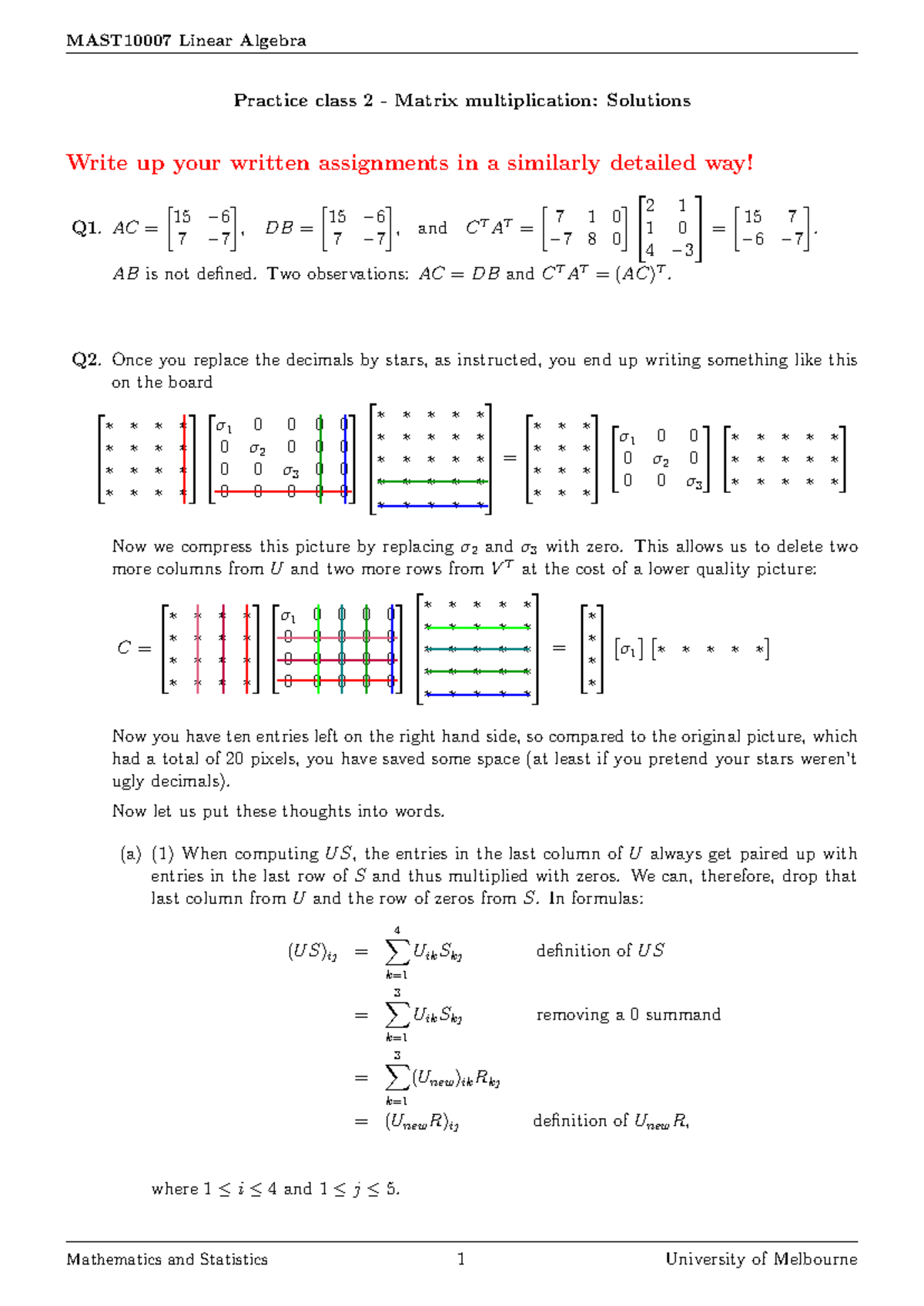 Linear Algebra (MATH101) Practice Class 2: Matrix Multiplication ...