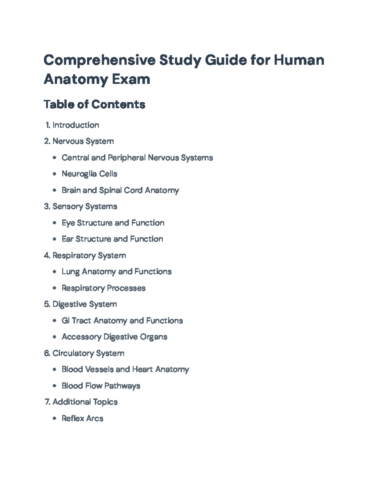 Comprehensive Study Guide for Human Anatomy Exam - Comprehensive Study ...