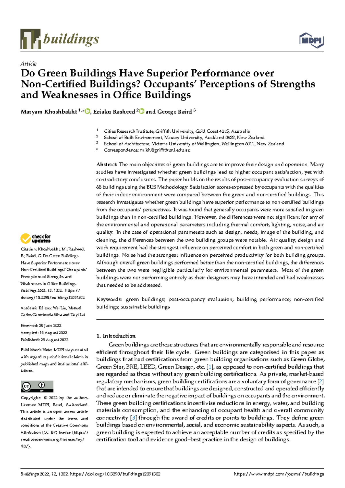 Khoshbakht et al. (2022) - Evaluating Green vs. Conventional Office ...