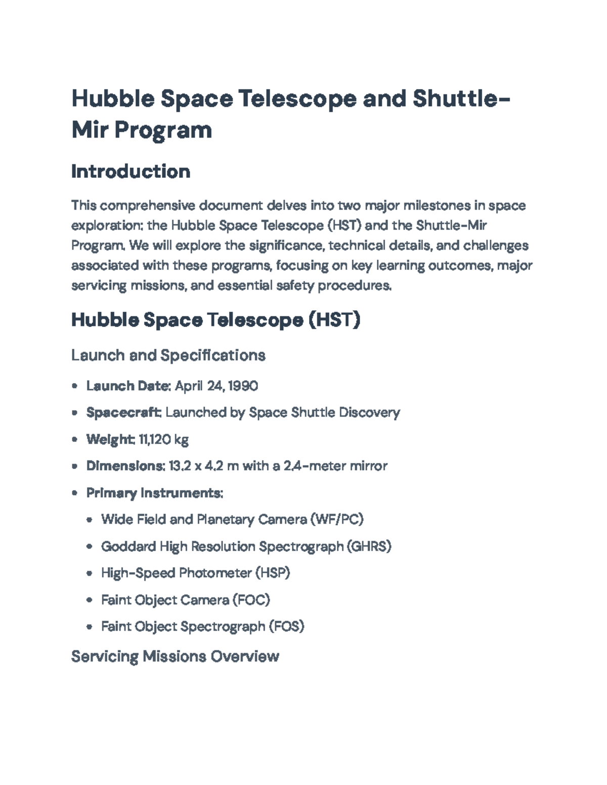 HST and Shuttle-Mir Program Overview: Milestones in Space Exploration ...