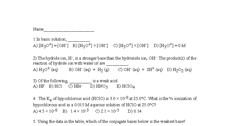 Aptest 16 and 17: Acid-Base Equilibria and Titration Concepts - Studocu