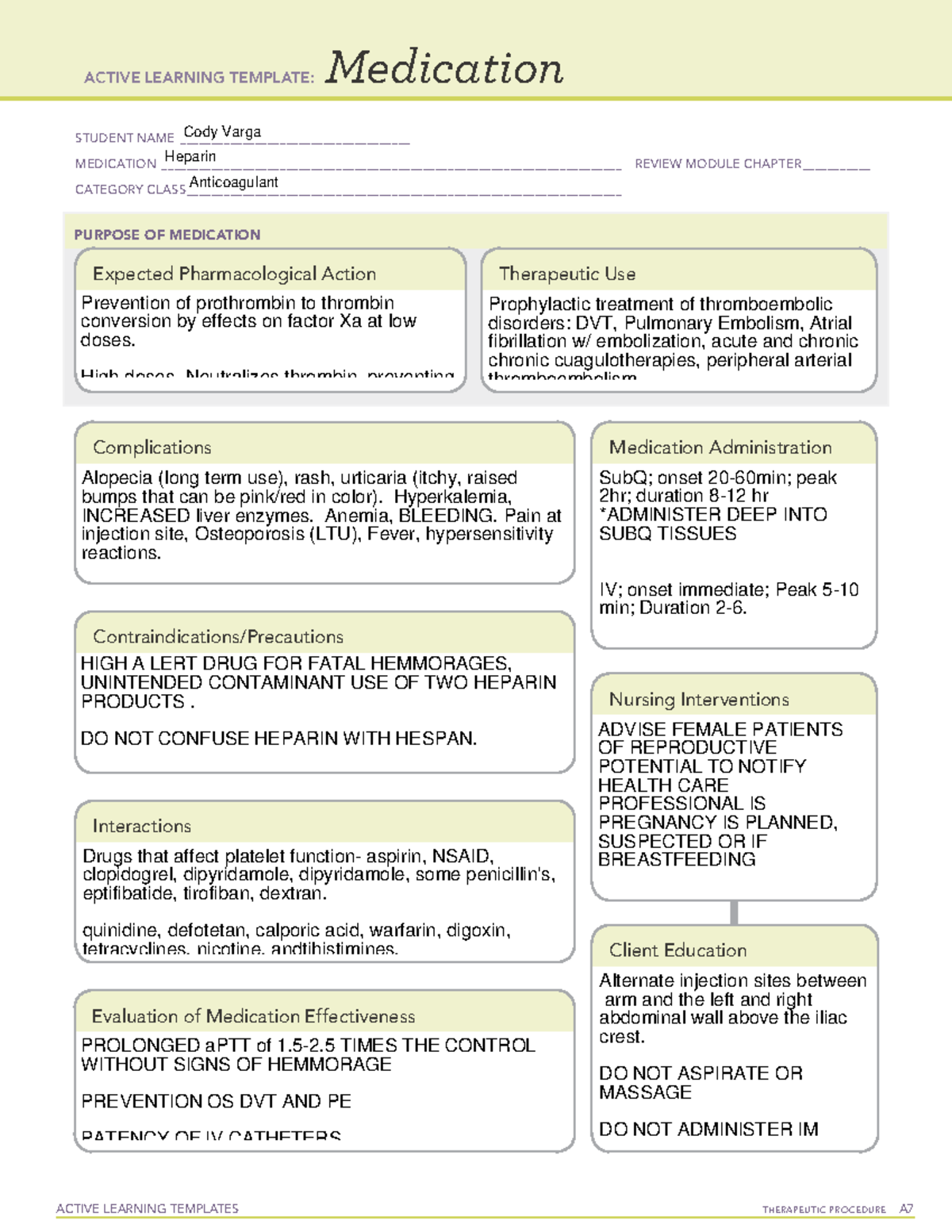 Active Learning Template: Heparin Med Review Module - Therapeutic ...