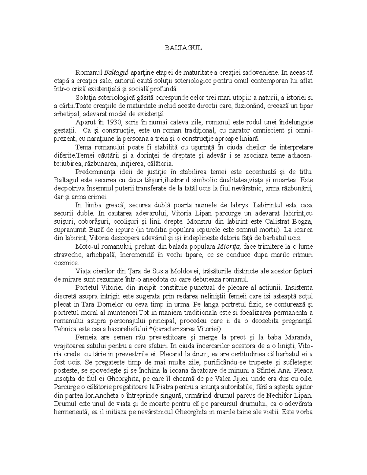 Baltagul- Demonstratie - BALTAGUL Romanul Baltagul aparţine etapei de ...