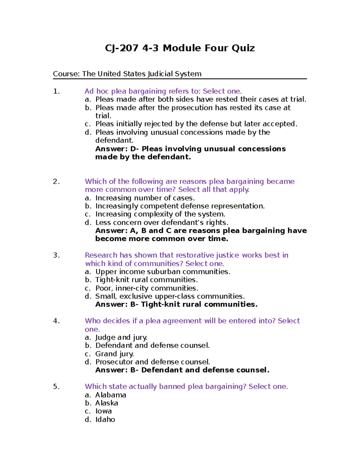 CJ 207 4-3 Quiz - Quiz for all of Module 4 - CJ-207 4-3 Module Four ...