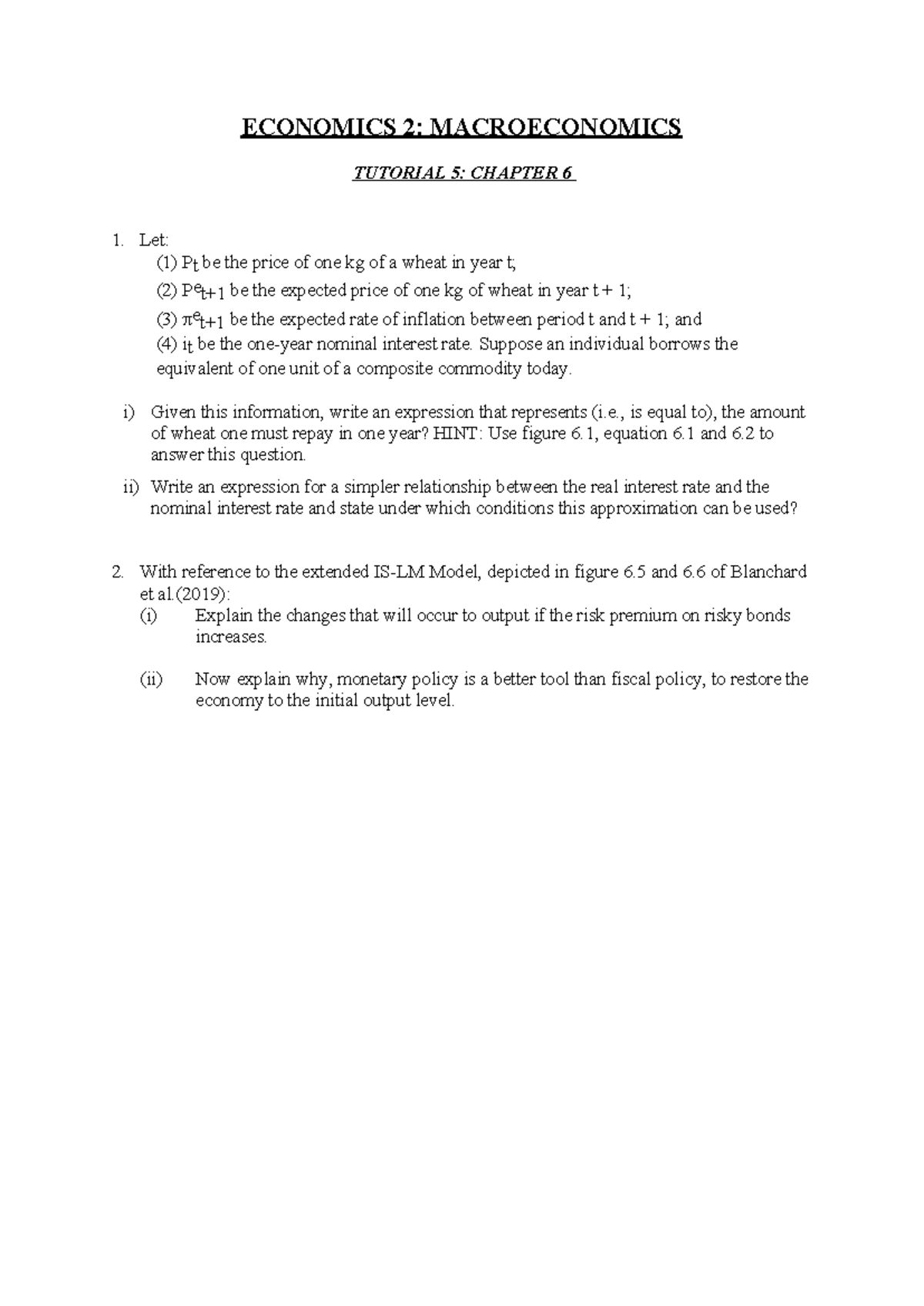 Macro Tutorial 5-Chapter 6-2025 semester 1 - ECONOMICS 2 ...