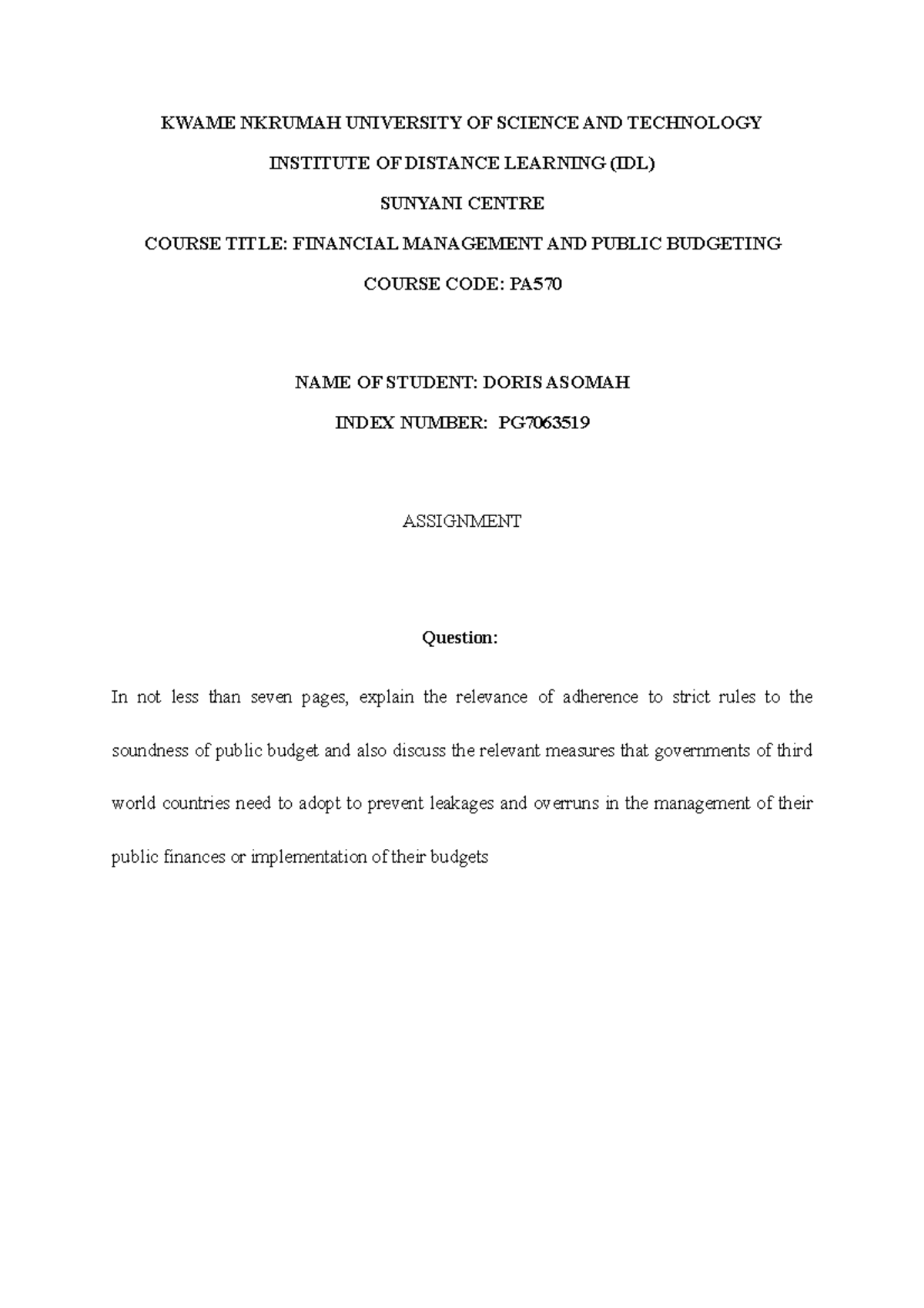 Financial Management AND Public Budgeting - Doris Asomah - KWAME ...