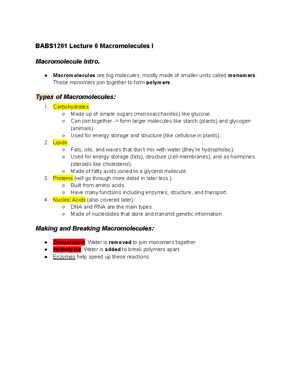 BABS1201 Lecture 6: Introduction to Macromolecules and Their Types ...