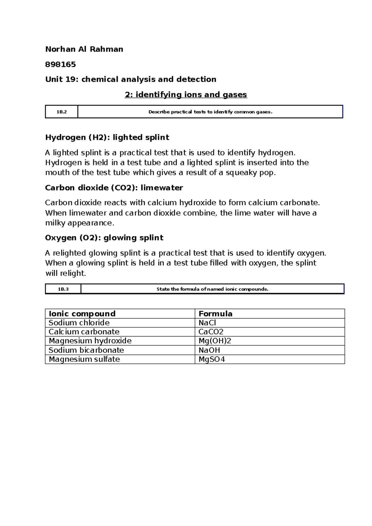 Unit 19: Chemical Analysis & Detection - Identifying Ions & Gases - Studocu