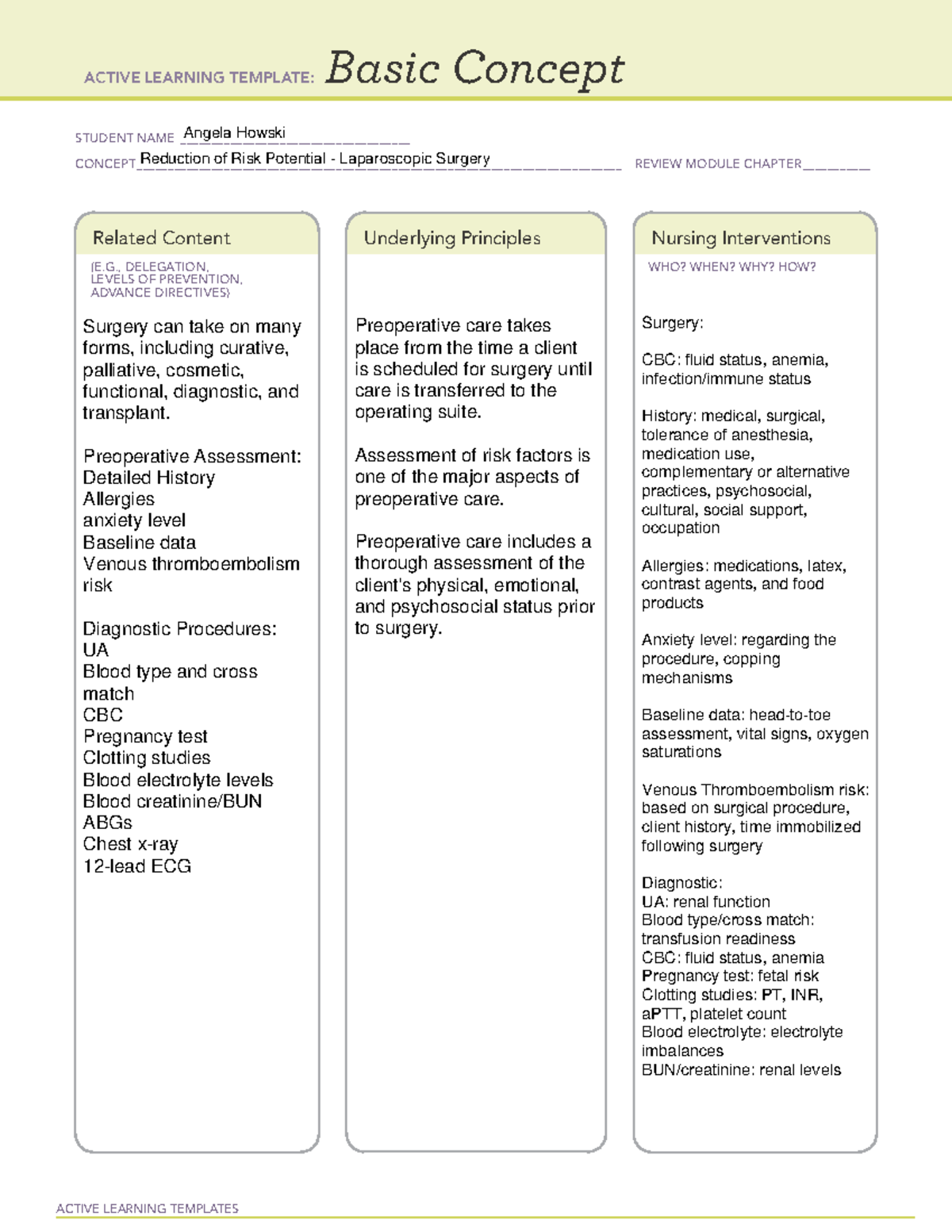 Active Learning Template: Risk Reduction in Laparoscopic Surgery - Studocu