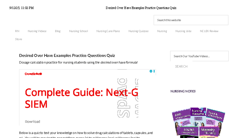 NUR 101: Desired Over Have Dosage Calculation Practice Quiz - Studocu
