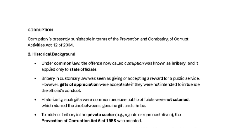 CORRUPTION: Overview of the Prevention and Combating of Corrupt ...