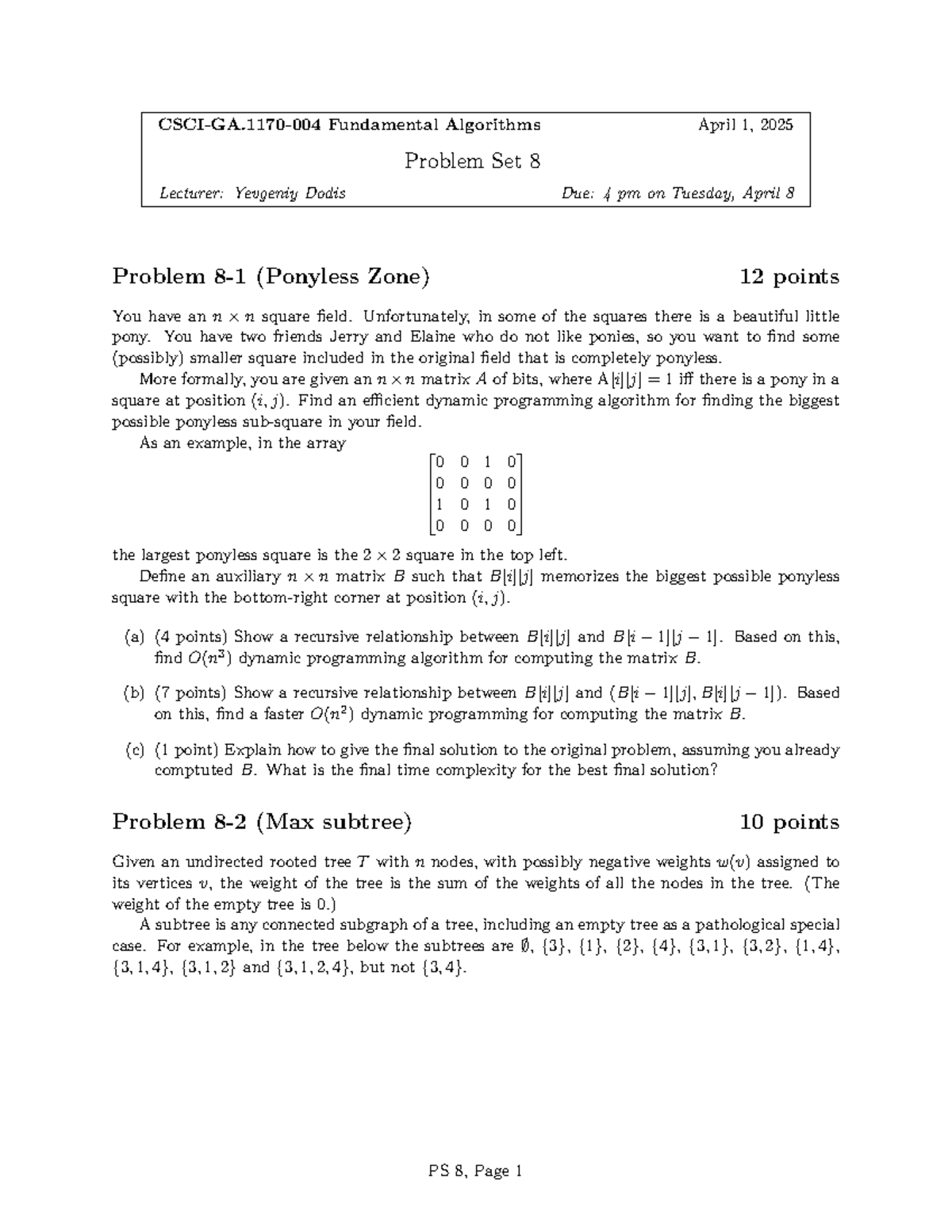 CSCI-GA.1170-004 Problem Set 8: Dynamic Programming Challenges - CSCI ...