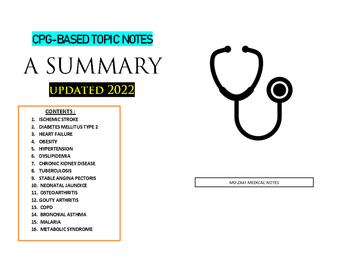 PCM Summary Notes - Short summaries on clinical practice guidelines ...