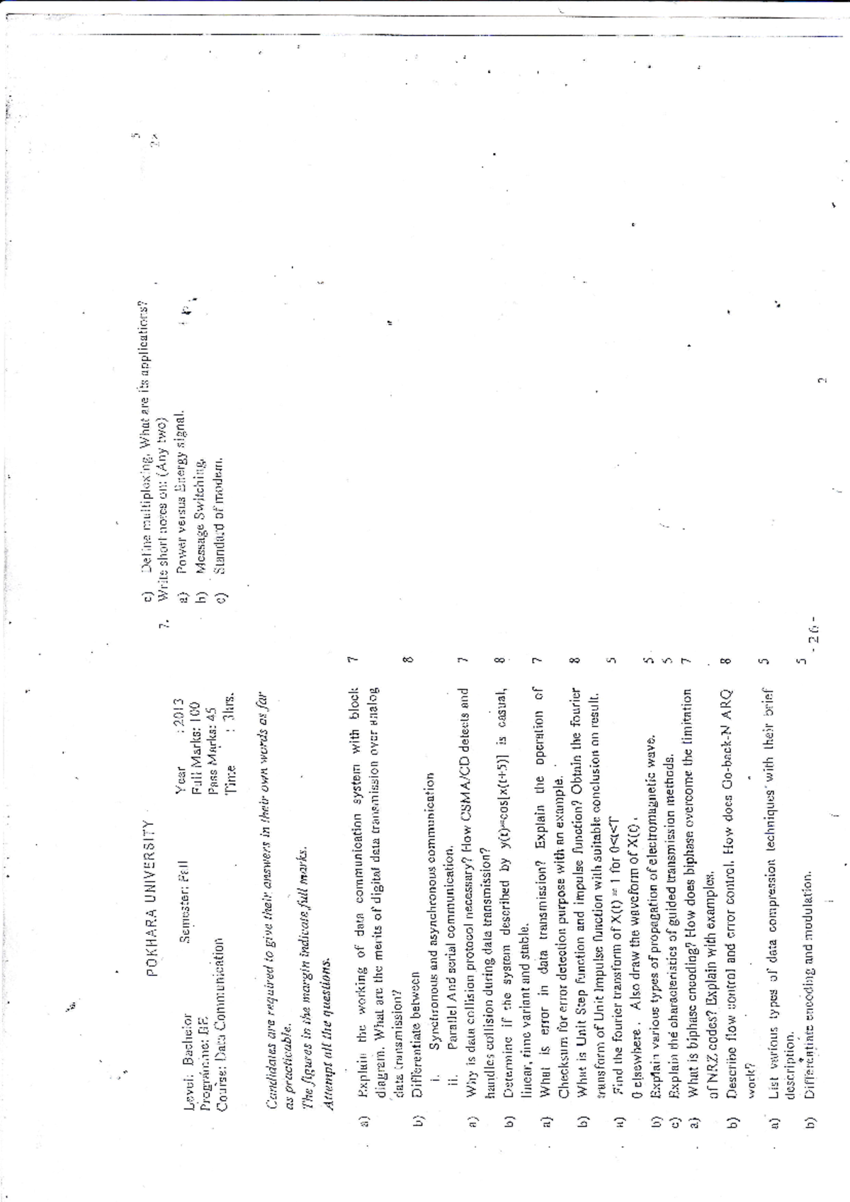 Data Communication Question Bank: Past Exam Questions and Answers - Studocu