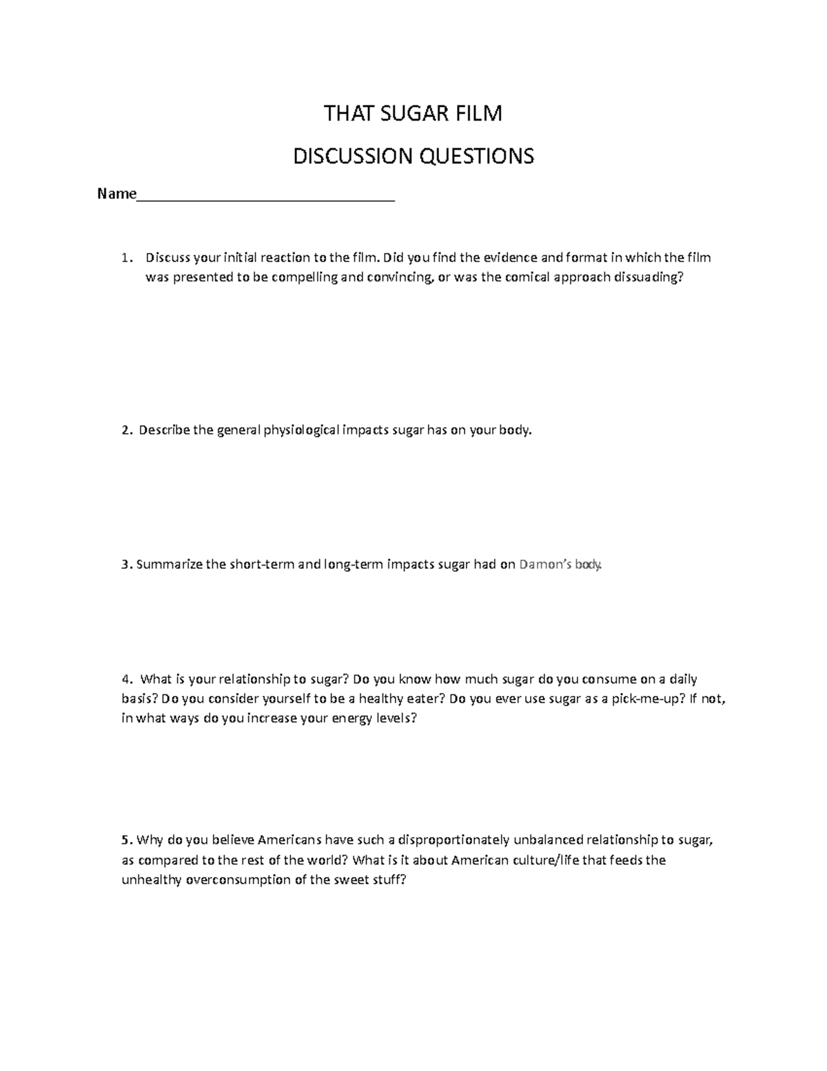 THAT Sugar FILM22 Discussion Questions and Reflections - Studocu