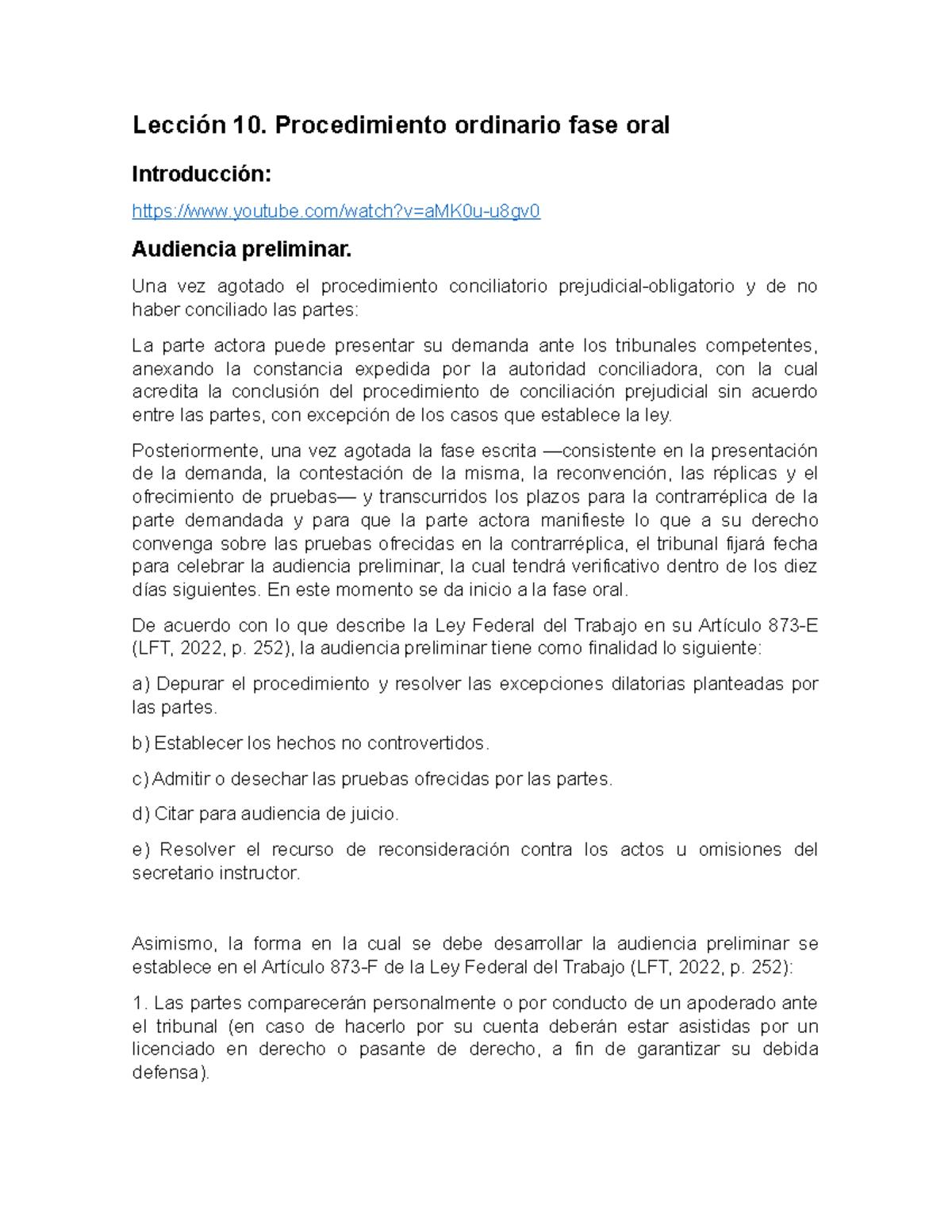 Lección 10 - Procedimiento Ordinario en la Fase Oral de Juicio - Studocu