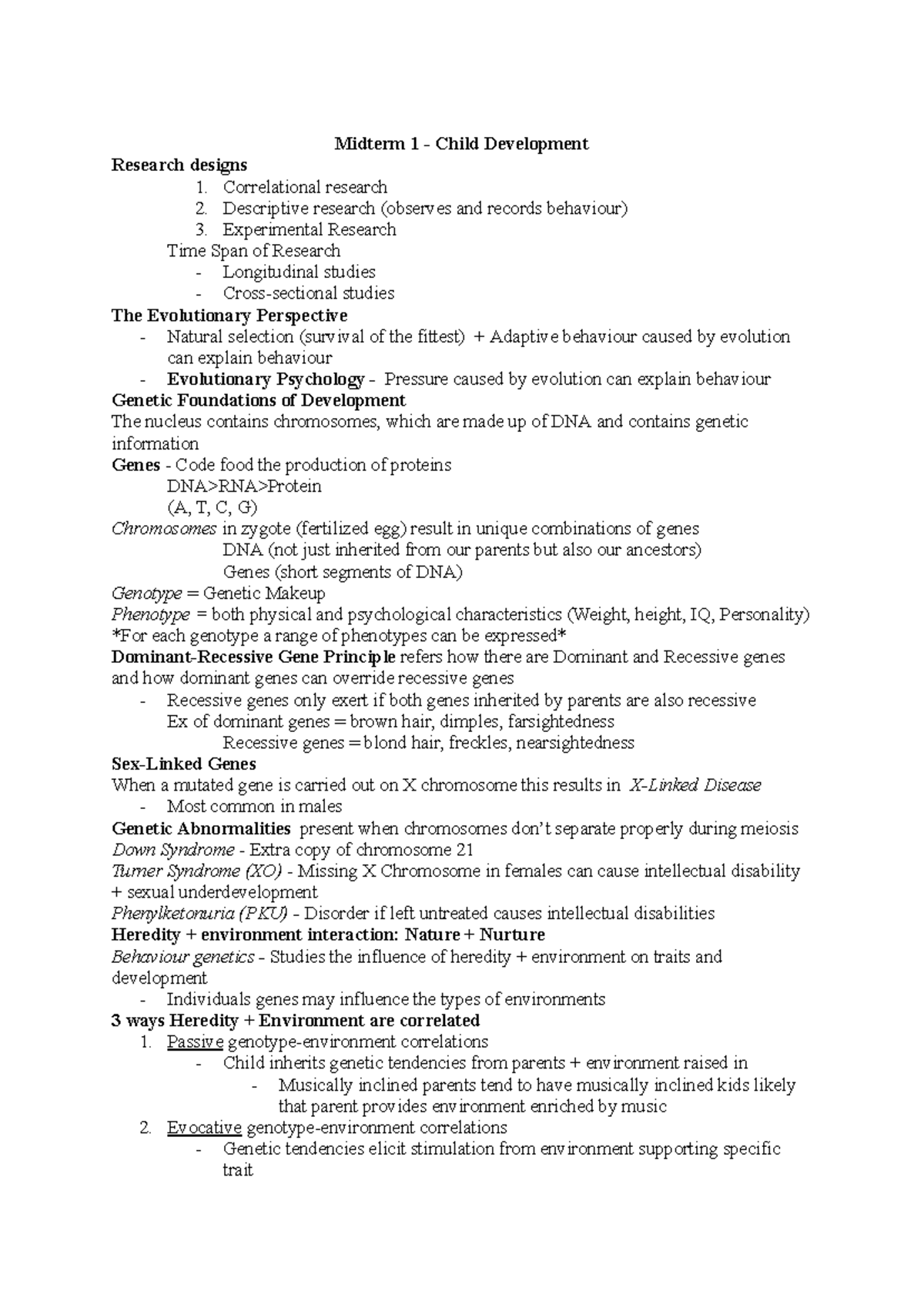 Midterm 1 - Child Development: Research Designs & Key Theories - Studocu