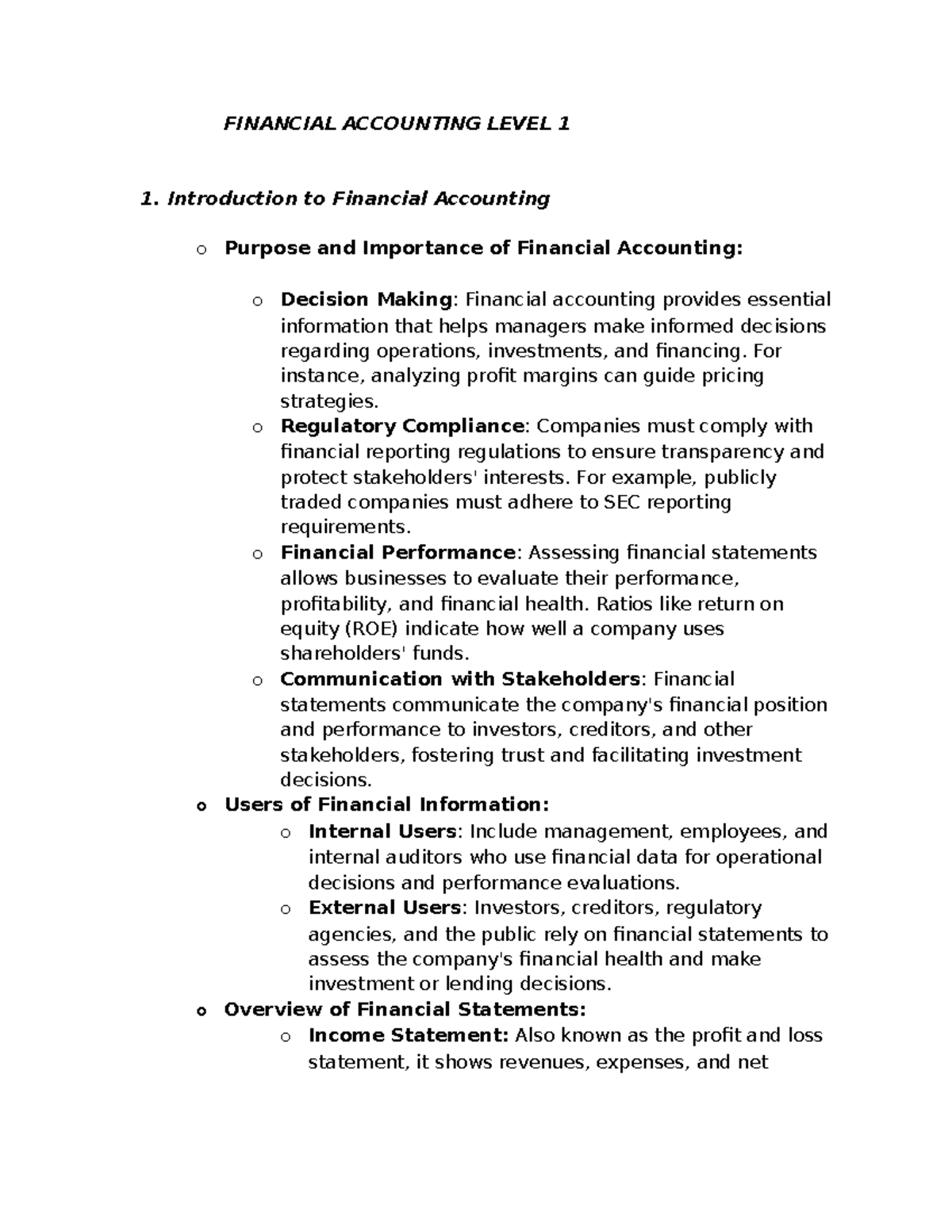 Financial Accounting Level 1: Key Concepts & Principles Overview - Studocu