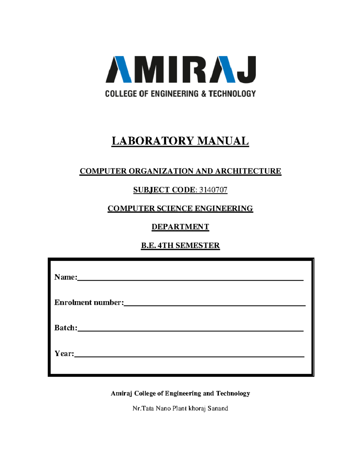 3140707 COA Lab Manual: 8085 Architecture & Assembly Language - Studocu