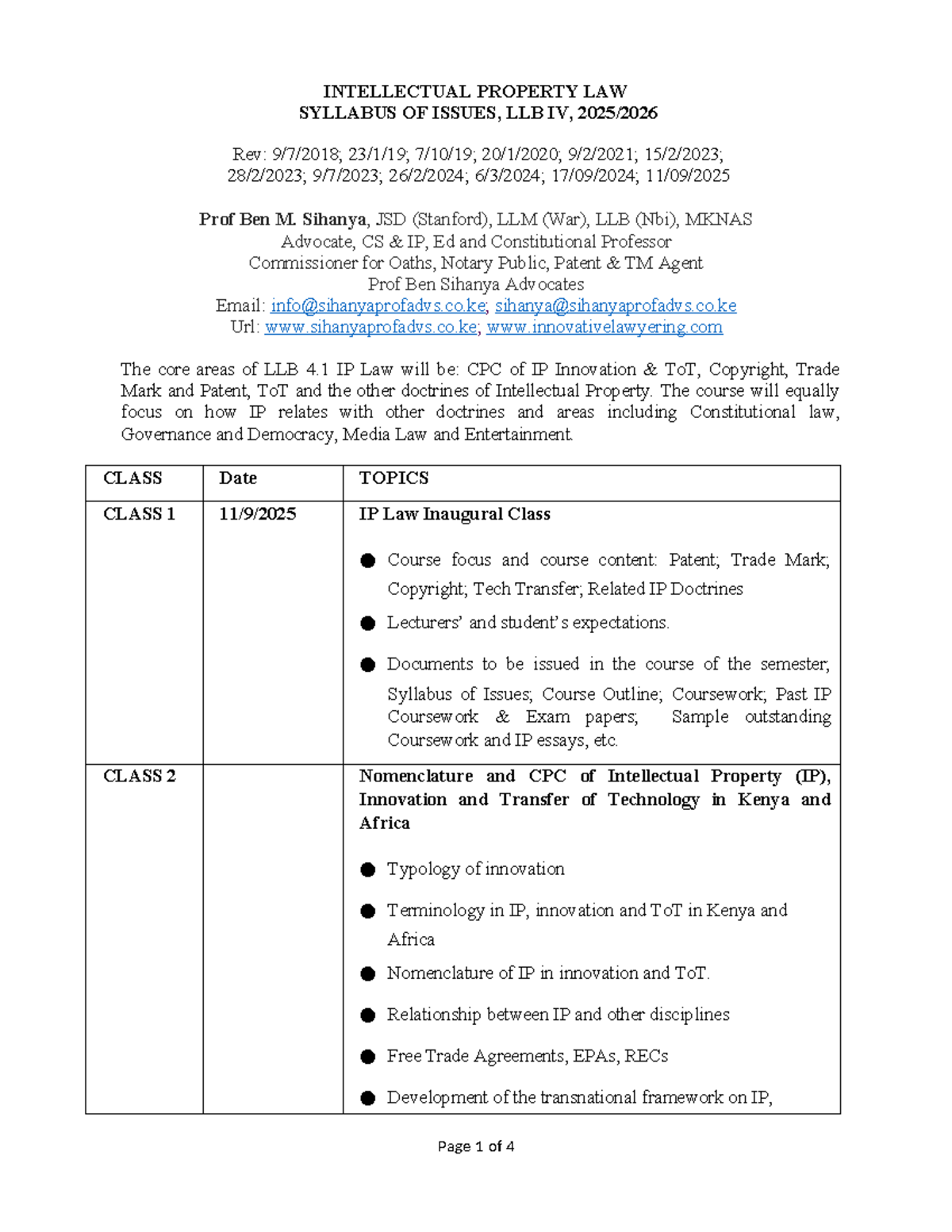 Revised LLB 4.1 Intellectual Property Law Syllabus Overview - Studocu