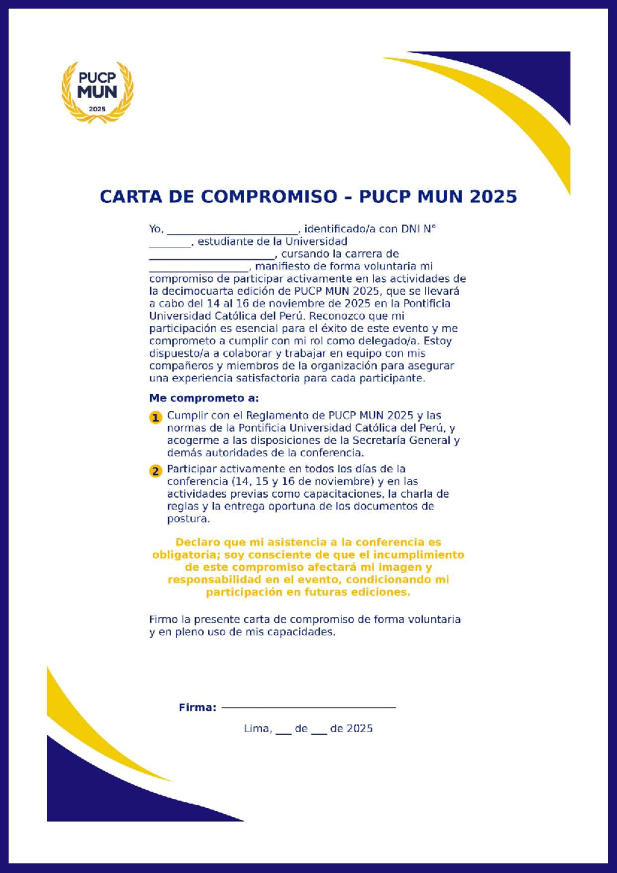 Carta de Compromiso - PUCP MUN 2025 - Studocu