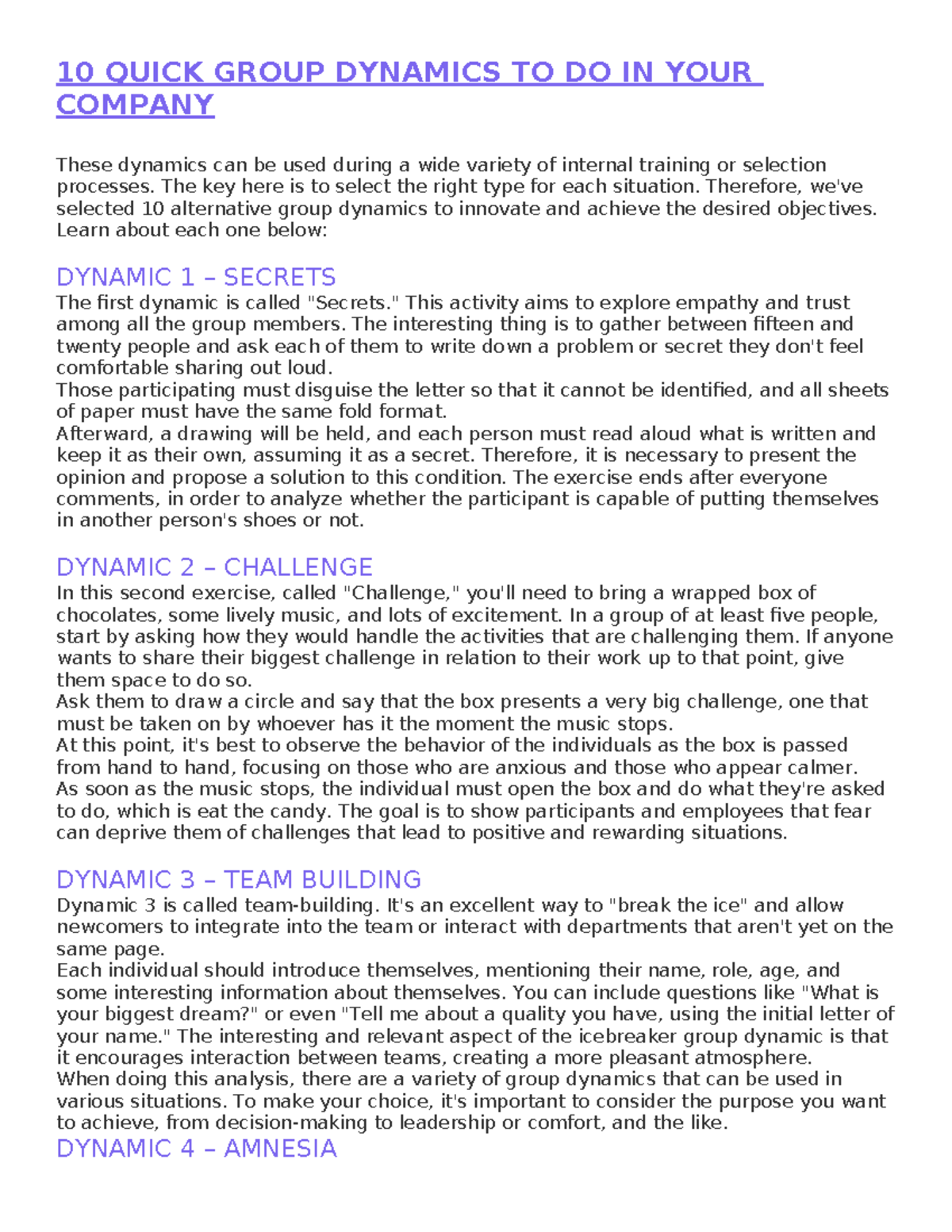 10 Quick Group Dynamics for Team Building in Your Company - Studocu