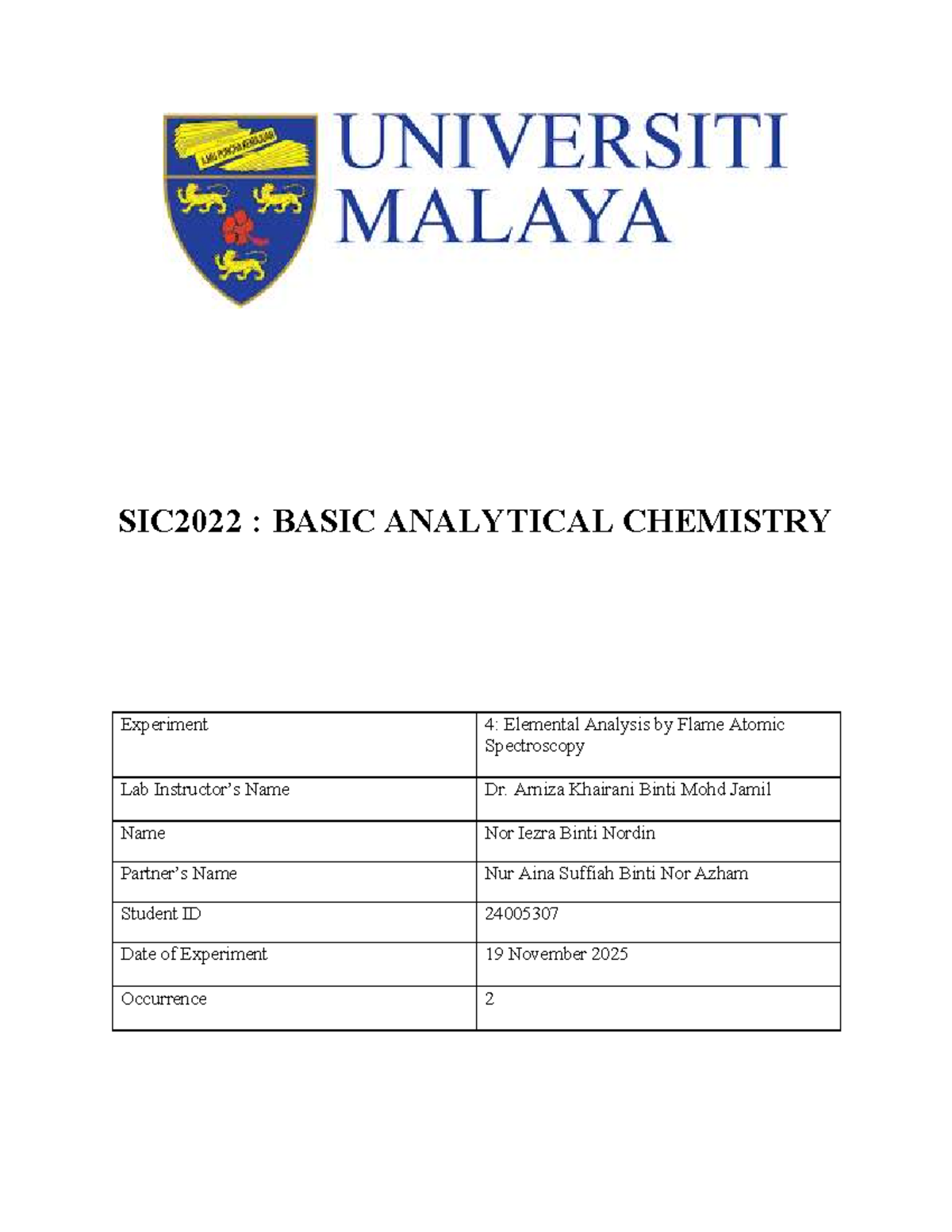 SIC2022: Lab Report on Elemental Analysis via Flame AAS - Studocu