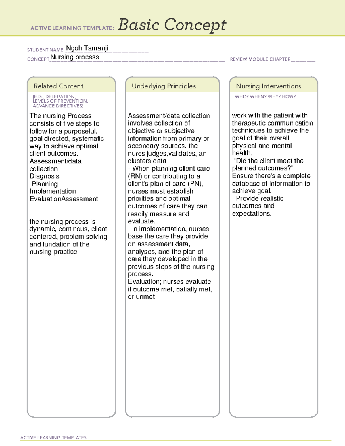 ALT nursing process - OB remidiation - ACTIVE LEARNING TEMPLATES Basic ...