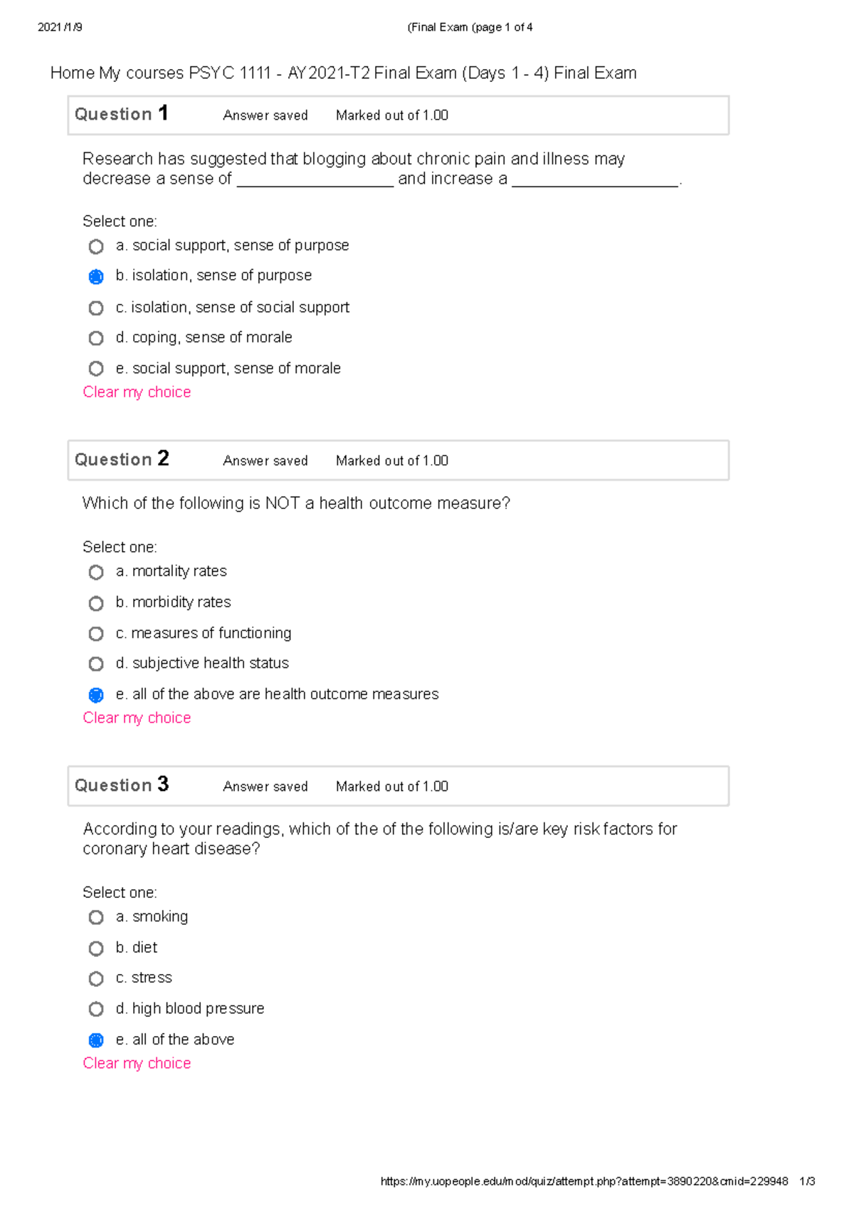 Final Exam Review: Health Psychology PSYC 1111 - AY2021-T2 - Studocu