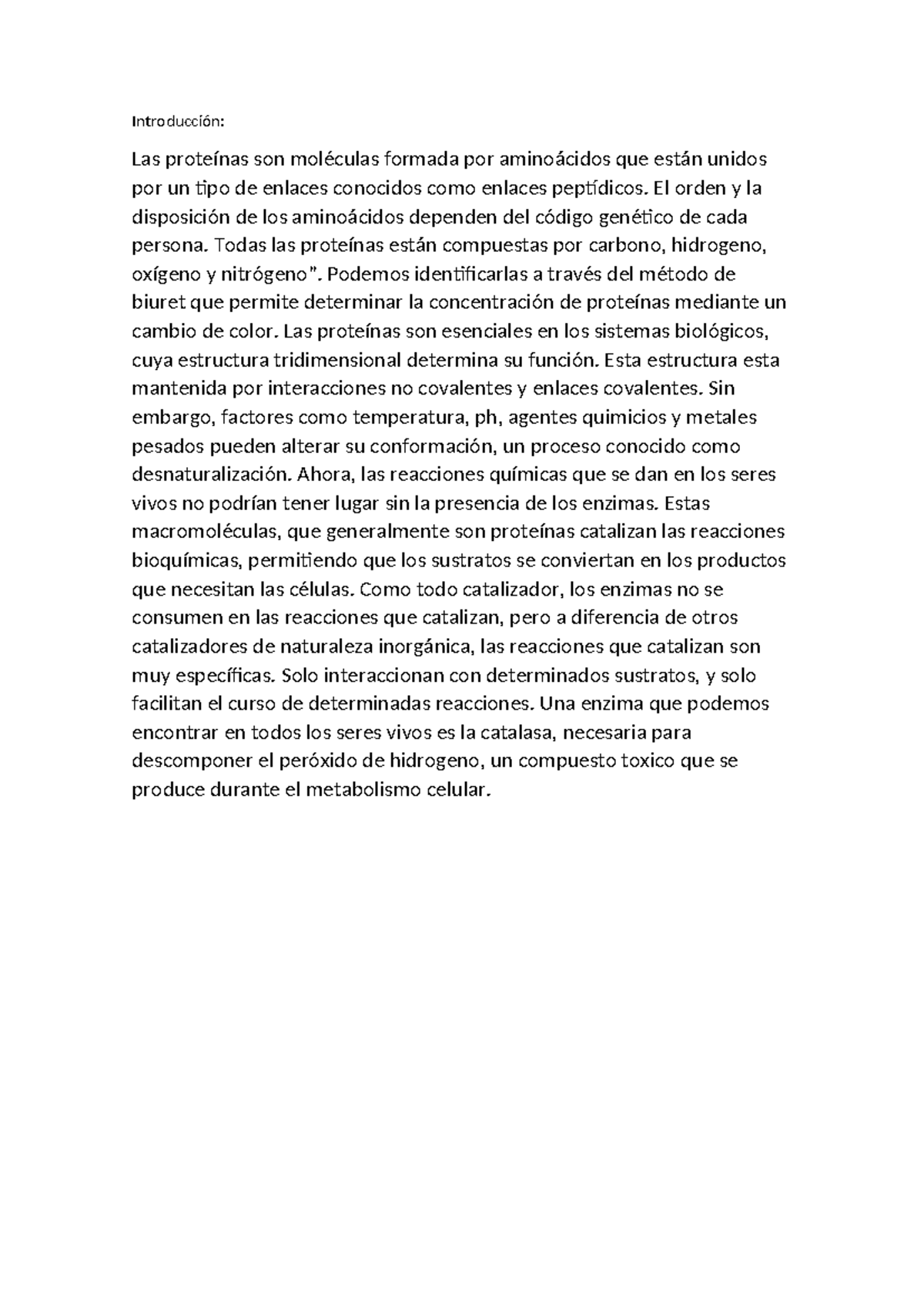 Informe sobre Enzimas y la Acción de la Catalasa - BIOL 101 - Studocu
