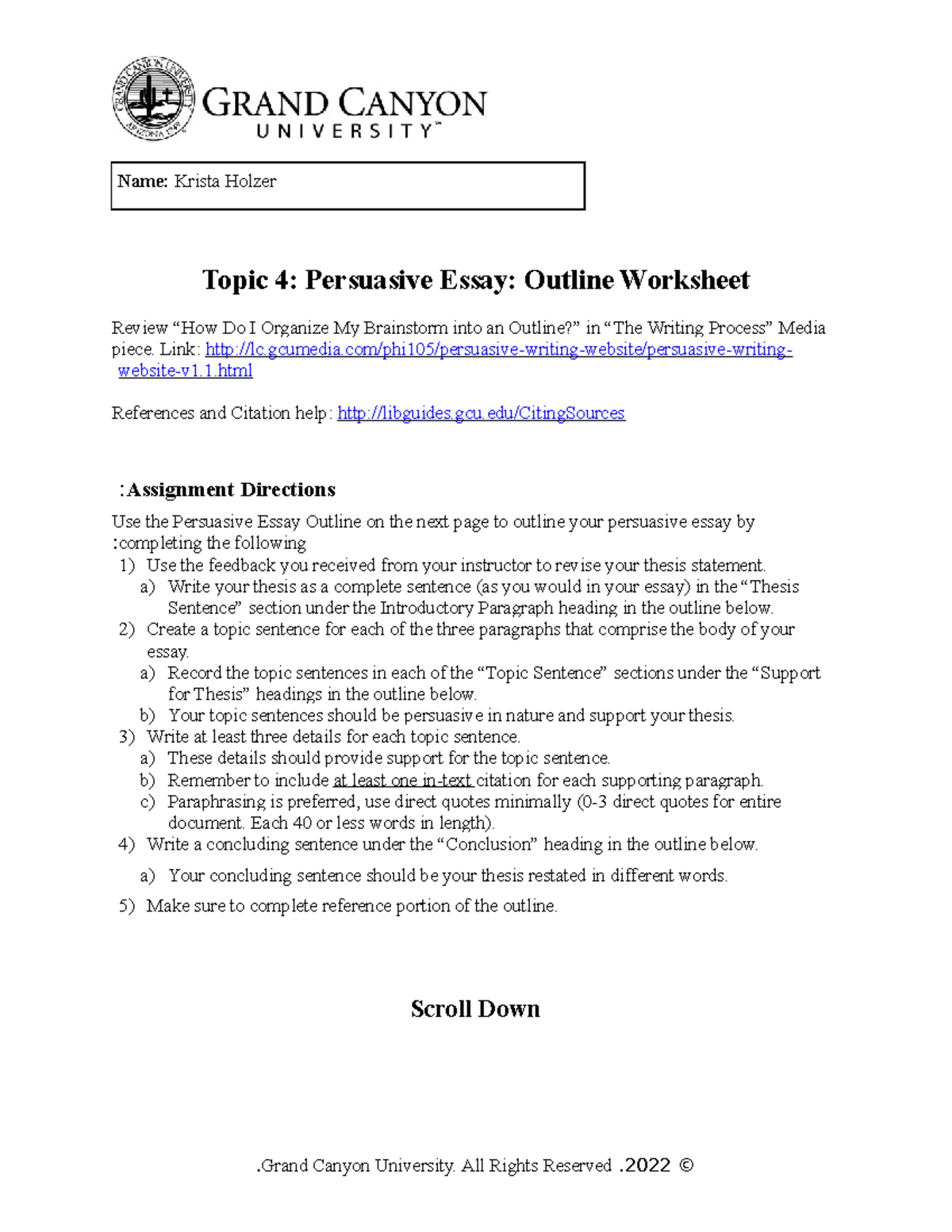 PHI105 T4 Persuasive Essay Outline and Planning Worksheet - Studocu