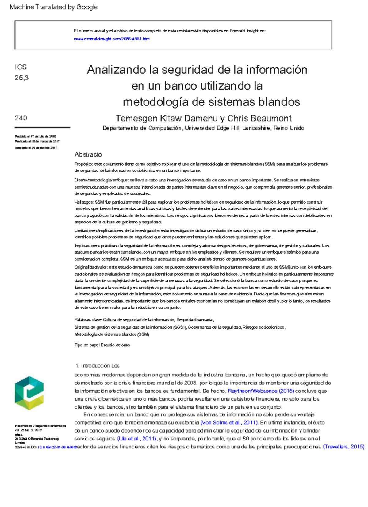 ICS 25.3: Análisis de Seguridad de la Información en Banca con SSM ...