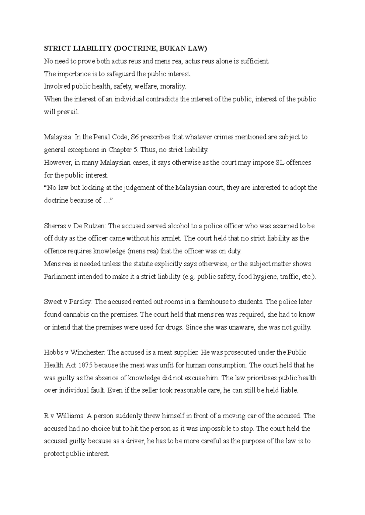 Final Exam Notes on Strict Liability (CRIM 101) - Studocu