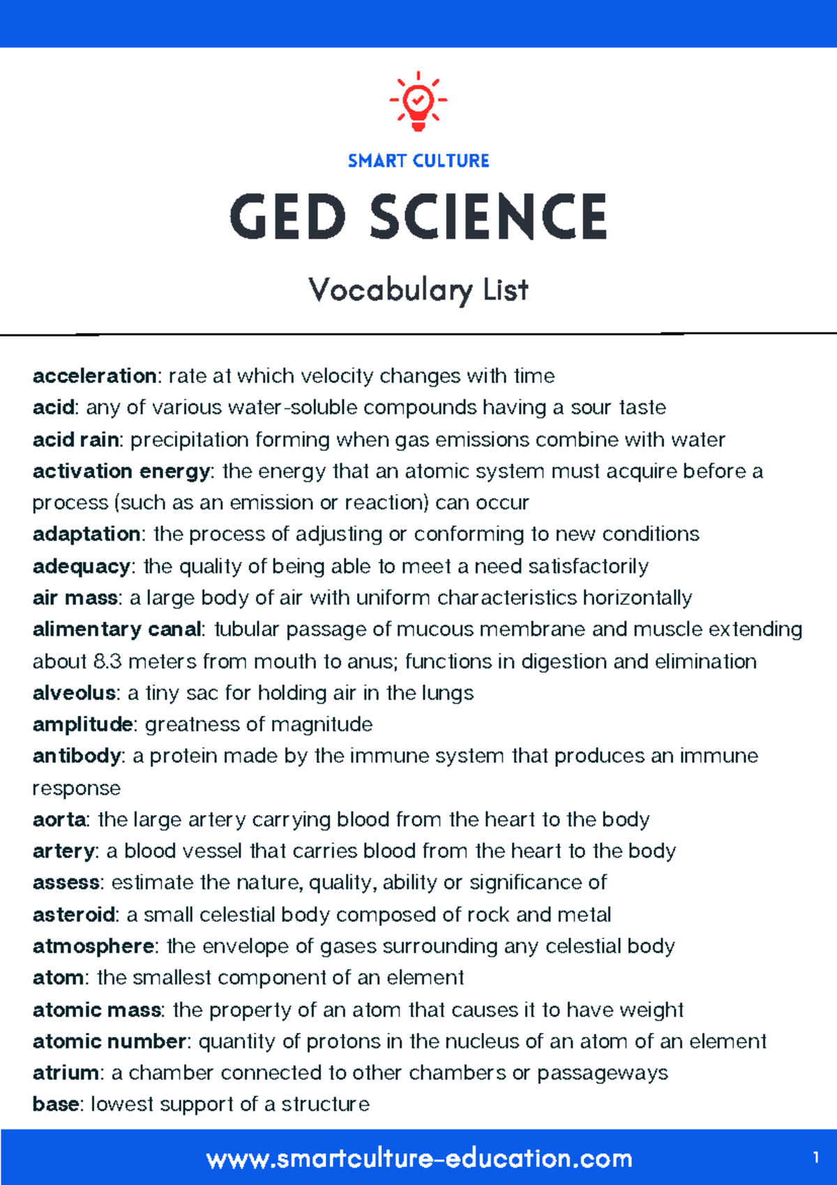 GED Science Vocabulary List 1: Key Terms and Definitions - Studocu