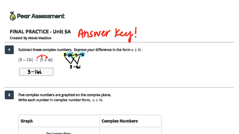Answer Key Final Practice - Unit 5A: Quadratic Equations & Regression ...