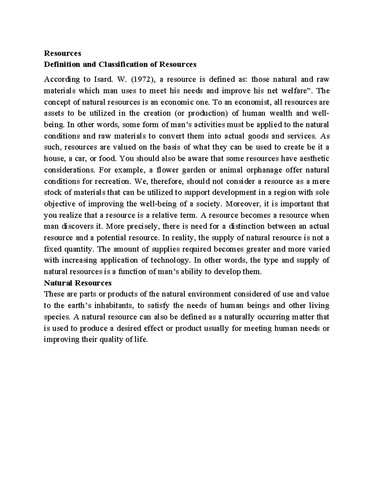 Economic Geography Notes: Resource Definition & Classification - Studocu