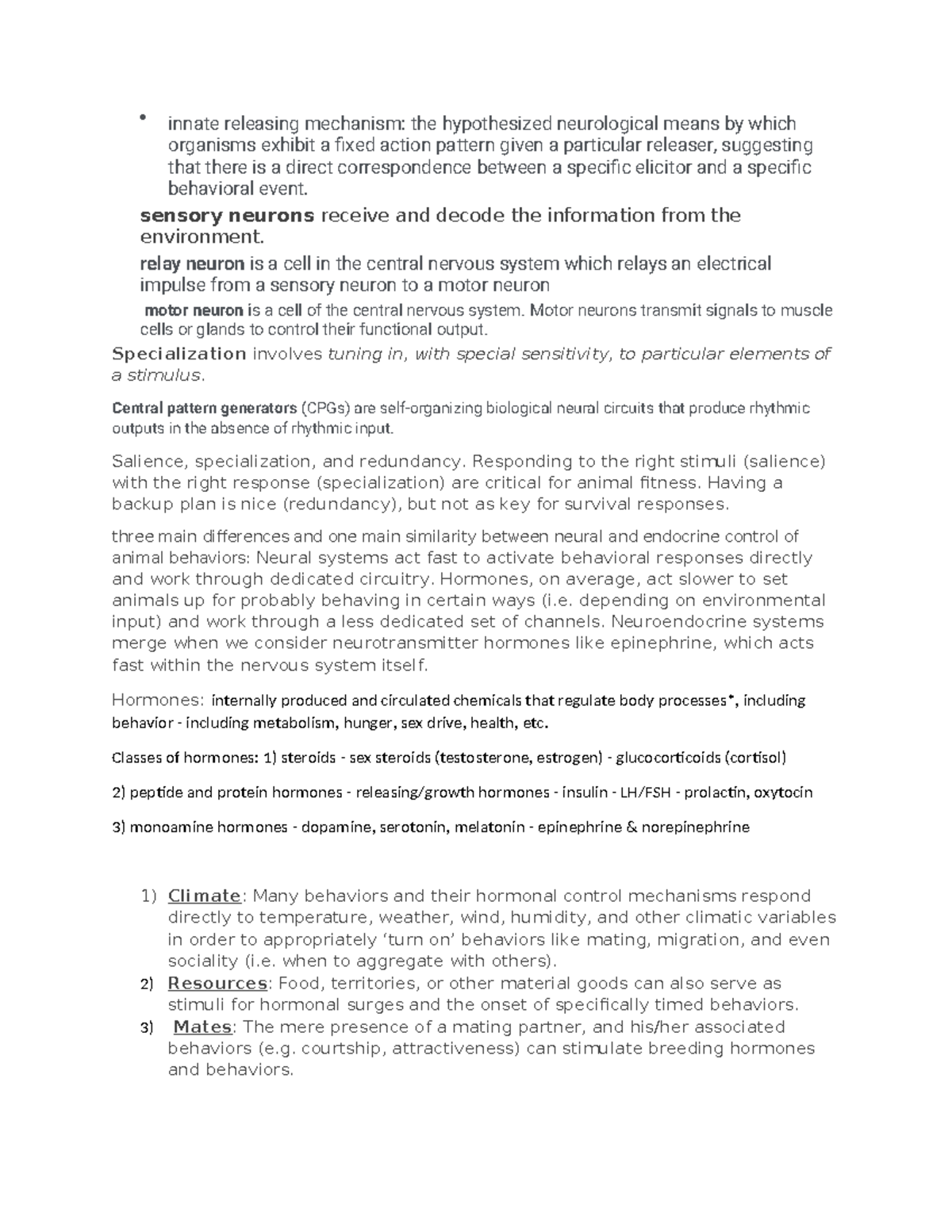Module 5 Neurobiology, Hormones, and Behavior - innate releasing ...