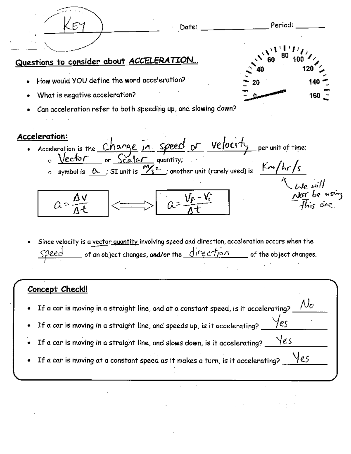 ACCELERATION Concepts & Scenarios - Physics Unit 1 Notes - Studocu