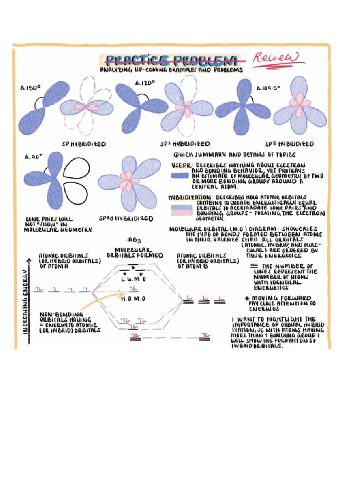 Hybridized Orbitals Review - PRACTICE PEOBLEM Review ANALIZING UP ...