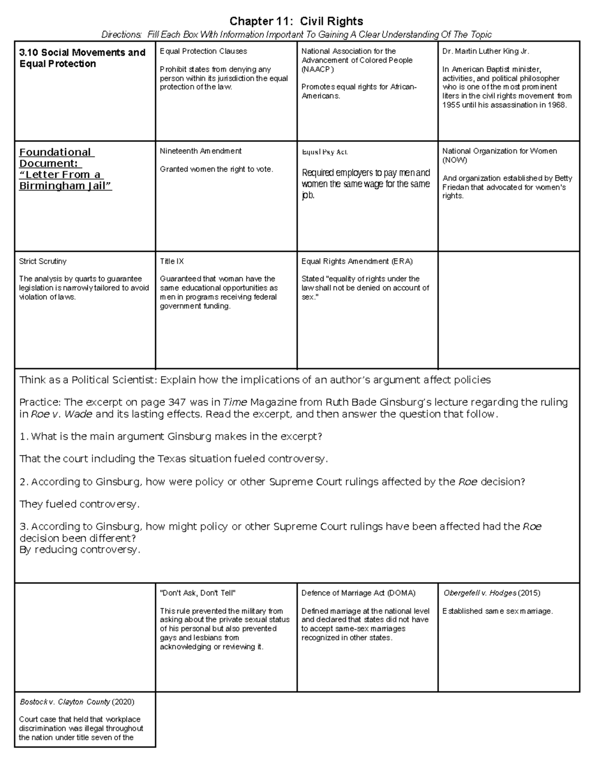 Amsco AP Gov: Chapter 11 Civil Rights Reading Guide & Key Topics - Studocu