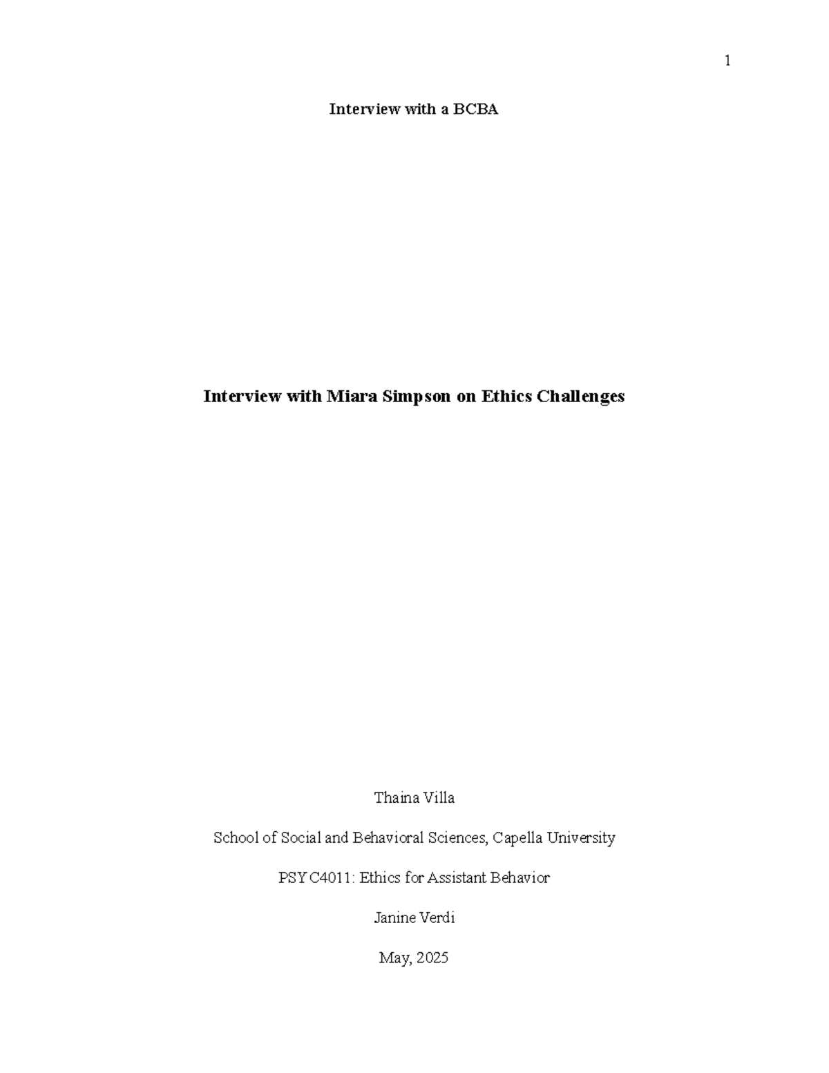 PSYC4011: Ethics Challenges in ABA - Interview with Miara Simpson - Studocu