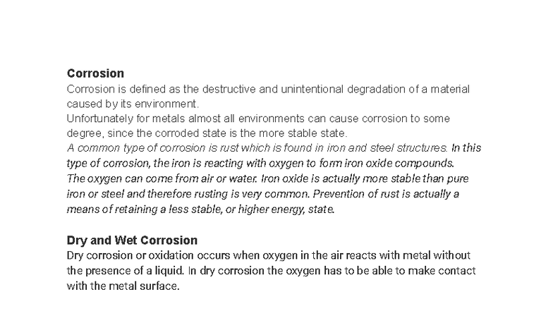 Corrosion: Understanding Types, Causes, and Prevention Methods - Studocu