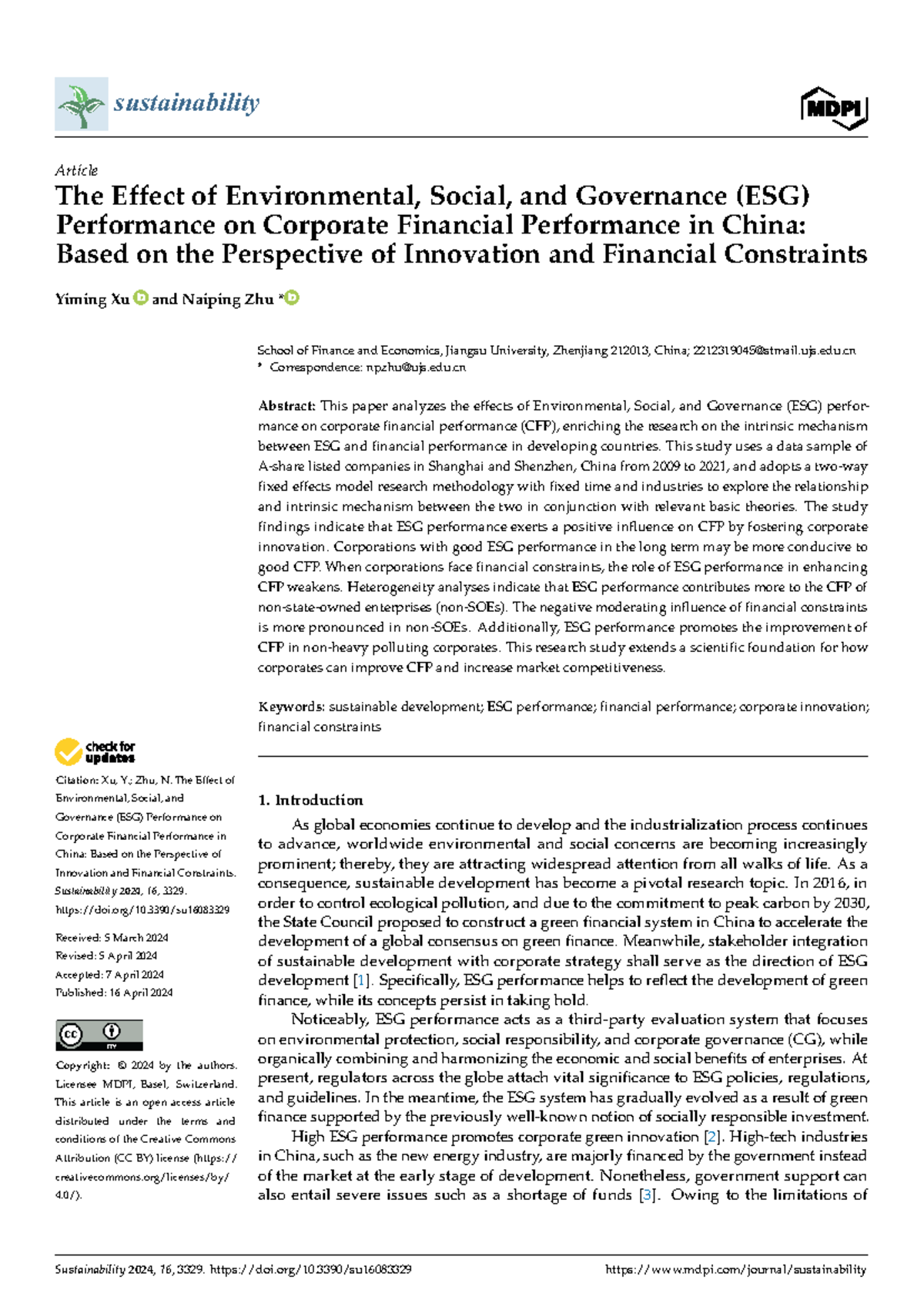 ESG Performance and Corporate Financial Outcomes in China: Insights and ...