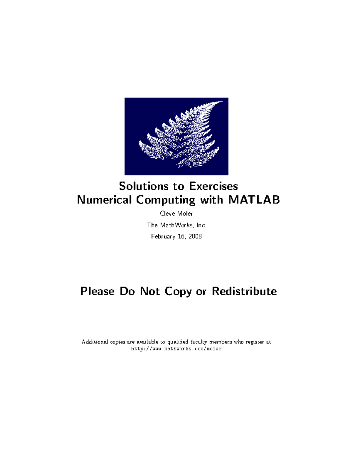 Solutions to Exercises for Numerical Computing with MATLAB (NMC) - Studeersnel